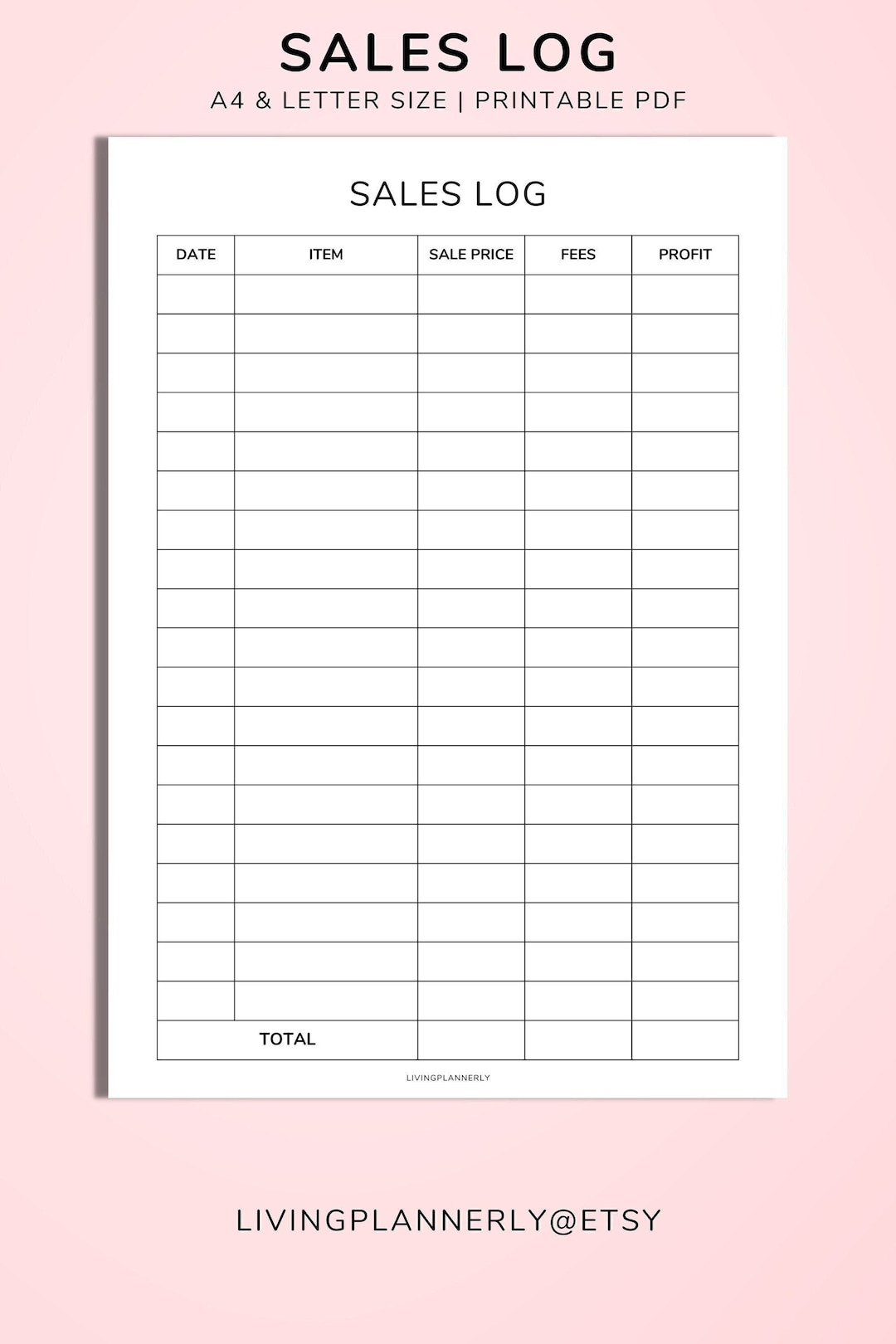 Sales Log Printable Sales Tracker Printable Profits Log - Etsy