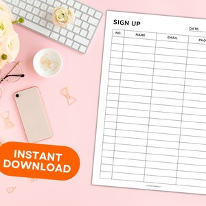 Printable PDF Sign-up Sheet Template Event Sign up Customer Sign up ...