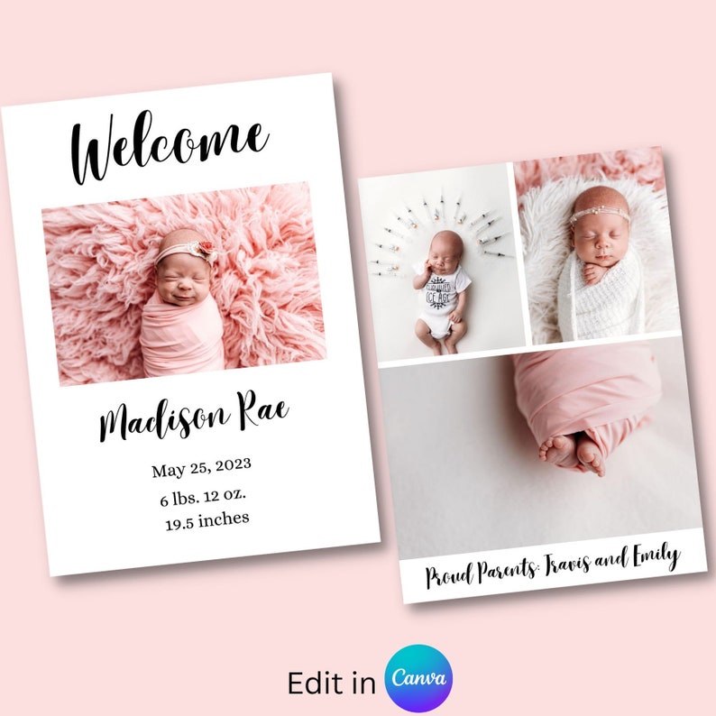 Editable Black and White Baby Announcement Card - Etsy