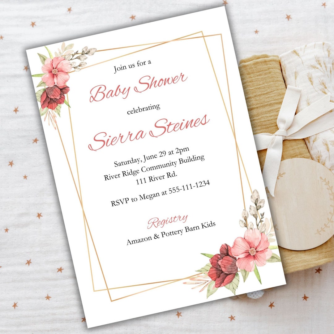 Editable Baby Shower Invitation With Floral Accents - Etsy