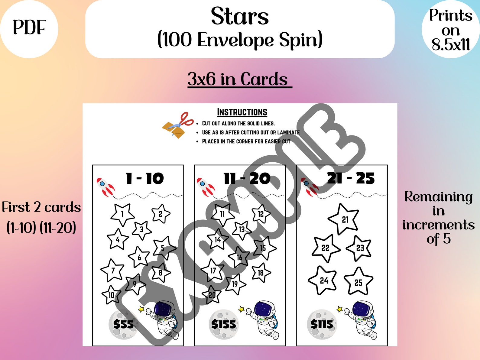100 Envelope Challenge Spin 18 Star 3x6 in Cards Instead of 100 ...