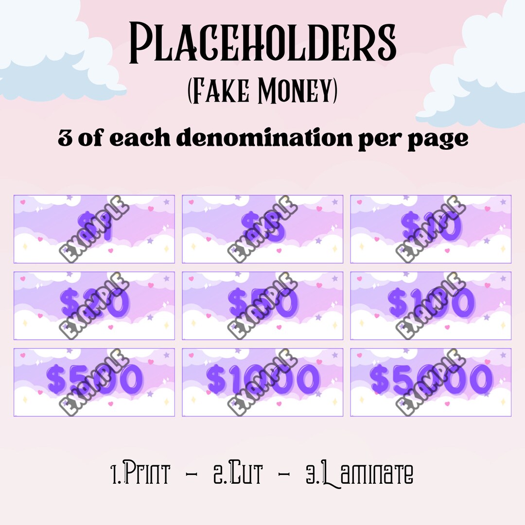 Purple Clouds Fun Placeholders Aka Fake Money 9 Different Denominations ...