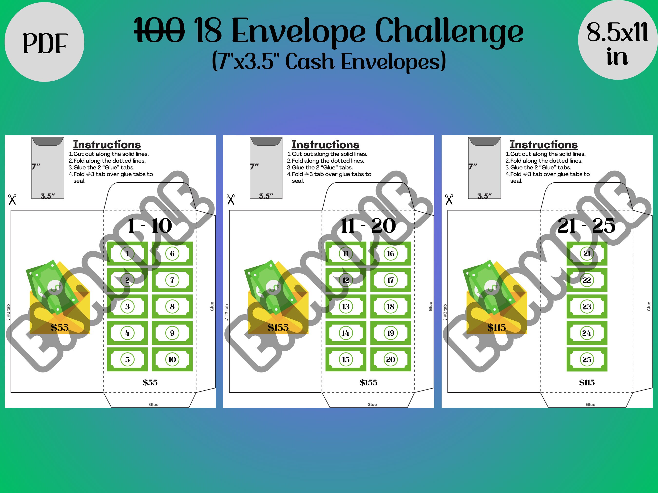 100 Envelope Challenge Twist Green Color Theme 18 Envelopes Instead of ...