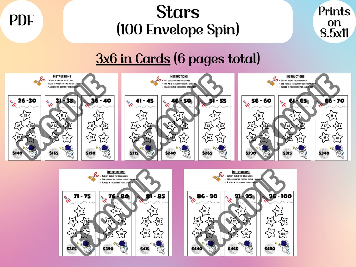 100 Envelope Challenge Spin 18 Star 3x6 in Cards Instead of 100 ...