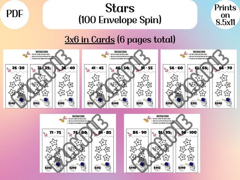 100 Envelope Challenge Spin 18 Star 3x6 in Cards Instead of 100 ...