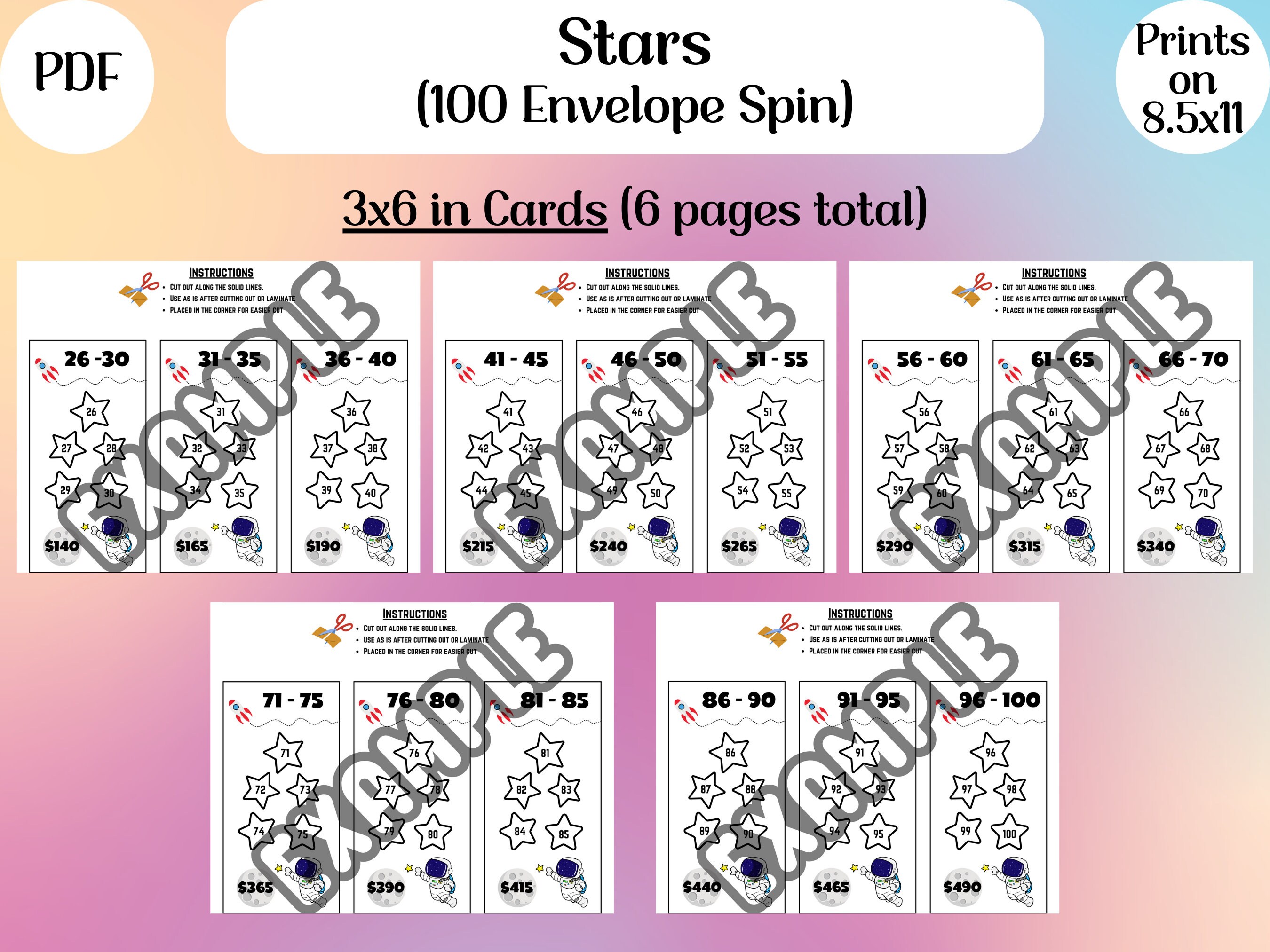 100 Envelope Challenge Spin 18 Star 3x6 in Cards Instead of 100 ...