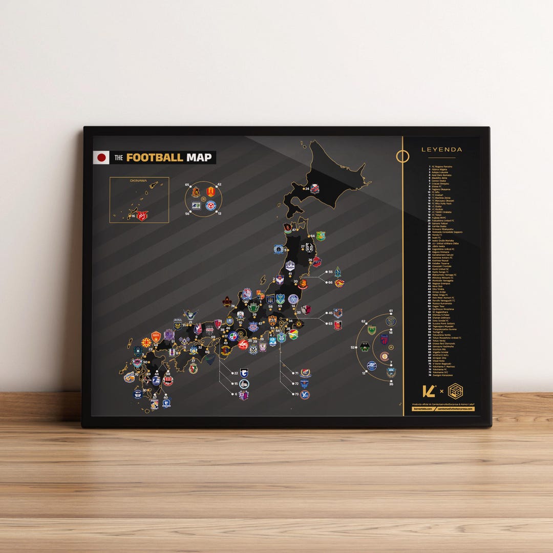 JAPAN - the Football Map of Japan - Framed Poster - 30 X 40 Cm ...