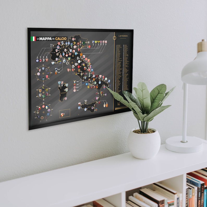 ITALY - Il Mappa Del Calcio Italia - Framed Poster - 30 X 40 Cm ...