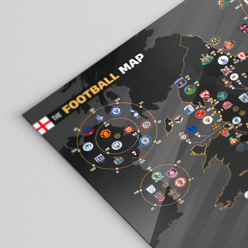 ENGLAND the Football Map of England Framed Poster 30 X 40 Cm Football ...