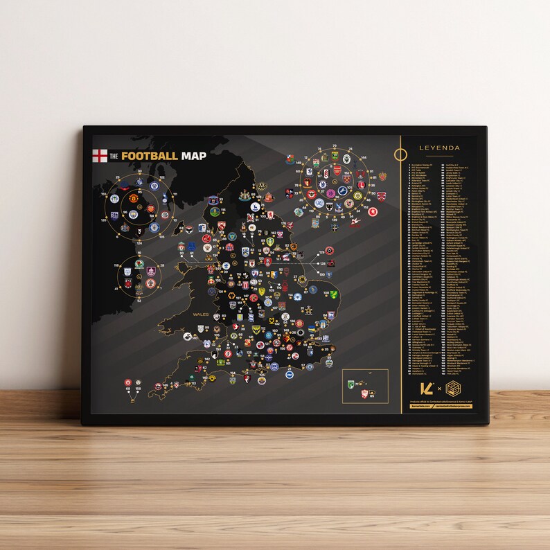ENGLAND the Football Map of England Framed Poster 30 X 40 Cm Football ...