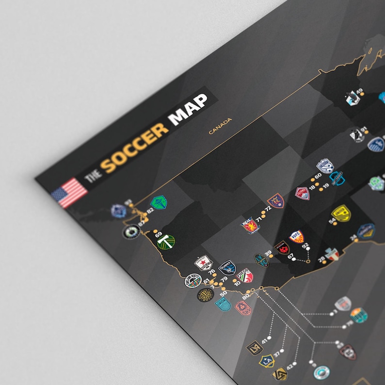 USA - the Soccer Map of the USA - Framed Poster - 30 X 40 Cm - Football ...