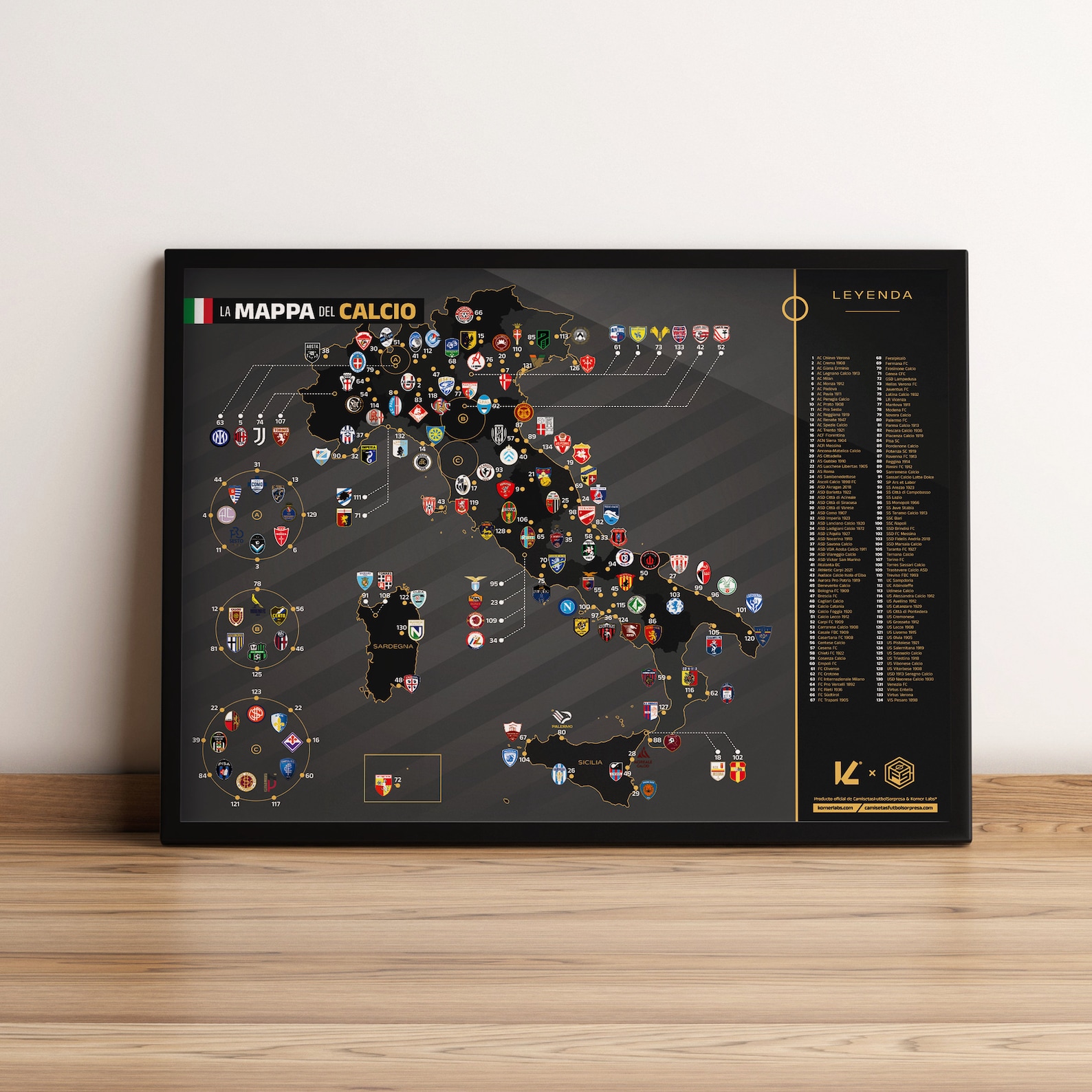ITALY Il Mappa Del Calcio Framed Poster 30 X 40 Cm Football Map - Etsy