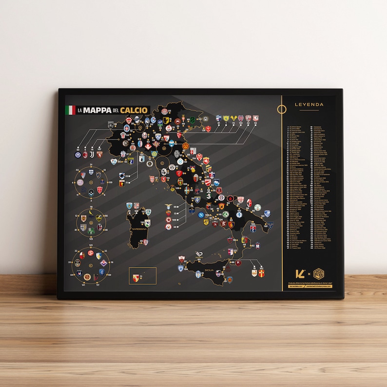 ITALY Il Mappa Del Calcio Framed Poster 30 X 40 Cm Football Map - Etsy