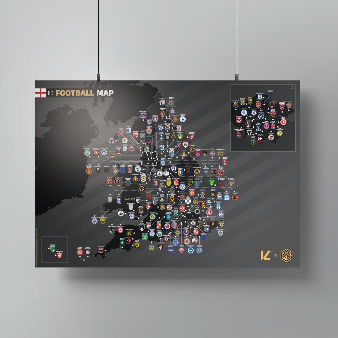 ENGLAND - the Football Map of England- Poster - 50 X 70 Cm - Football ...