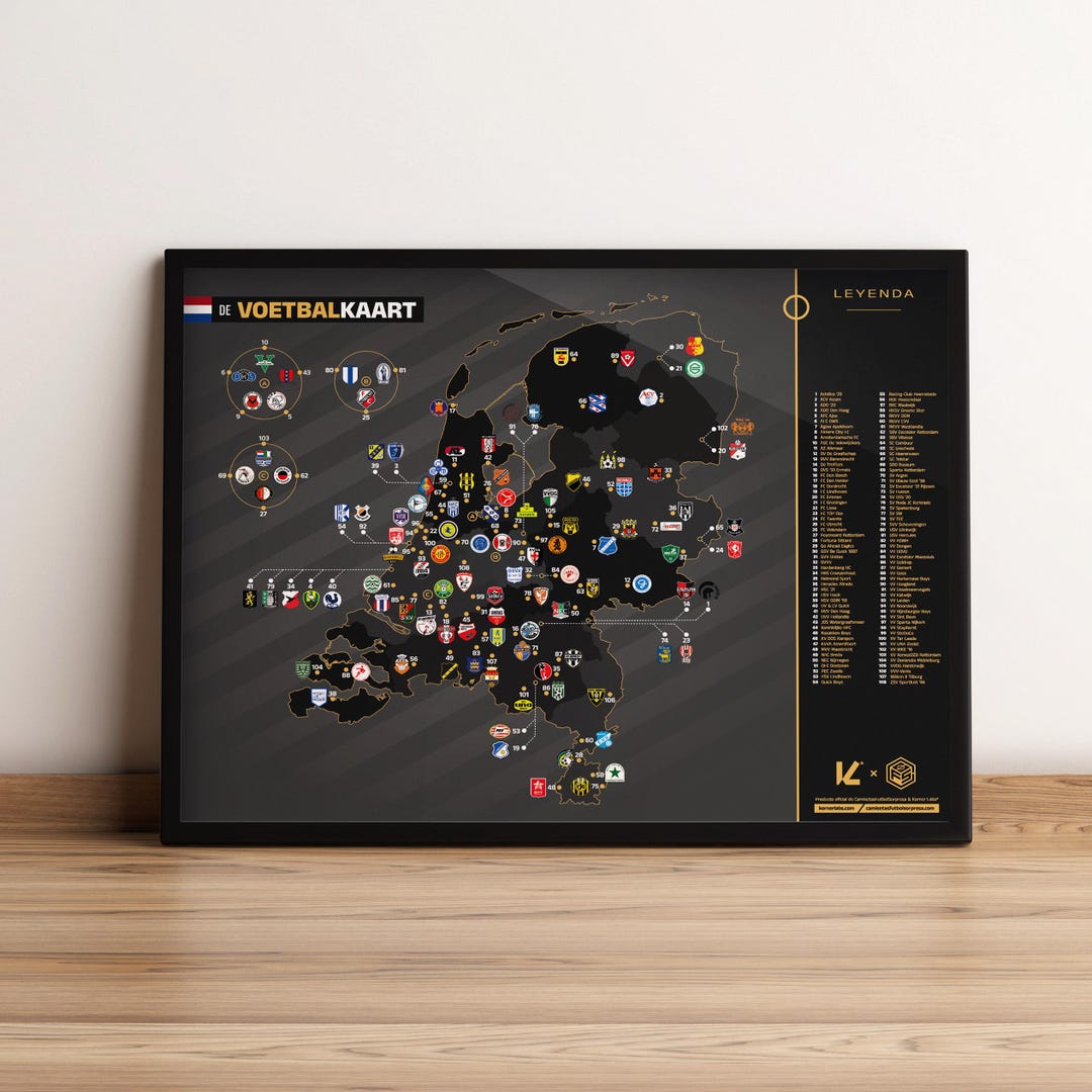 THE NETHERLANDS - De Voetbalkaart of the Netherlands - Framed Poster ...