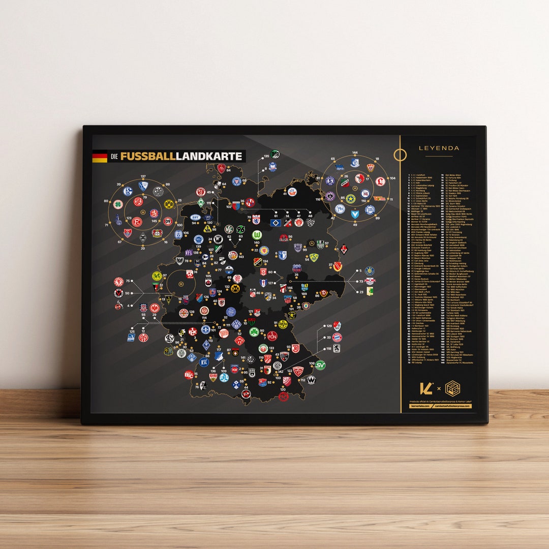 GERMANY Die Fussballlandkarte of Germany Framed Poster 30 X 40 Cm ...