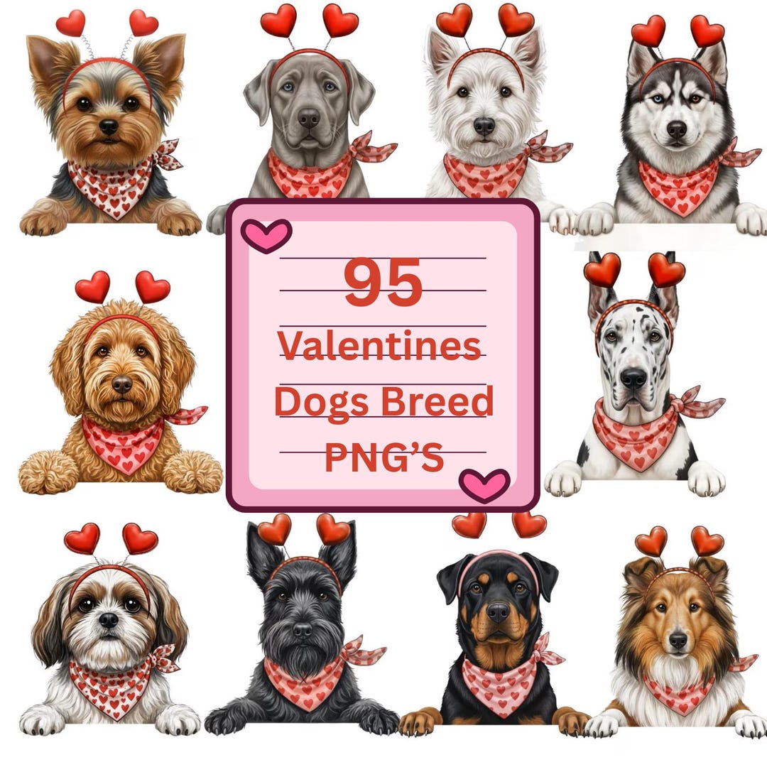 95 Dog Breeds PNG Bundle, Valentine's Clipart (digital Download) - Etsy