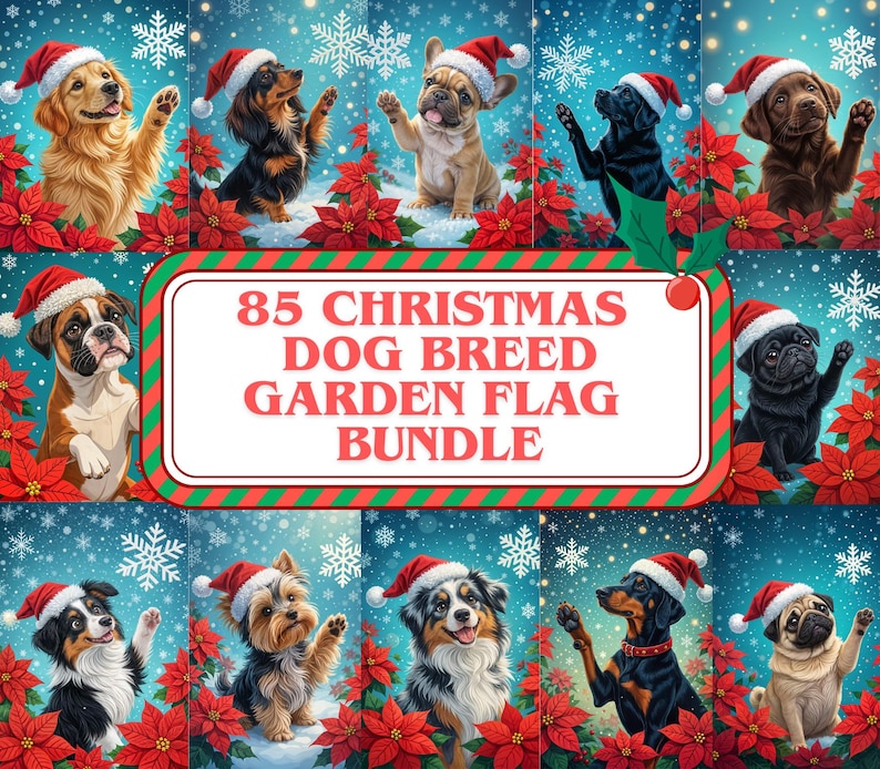 Dog Breed Garden Flag Bundle: Christmas PNG File (digital Download, 12 ...
