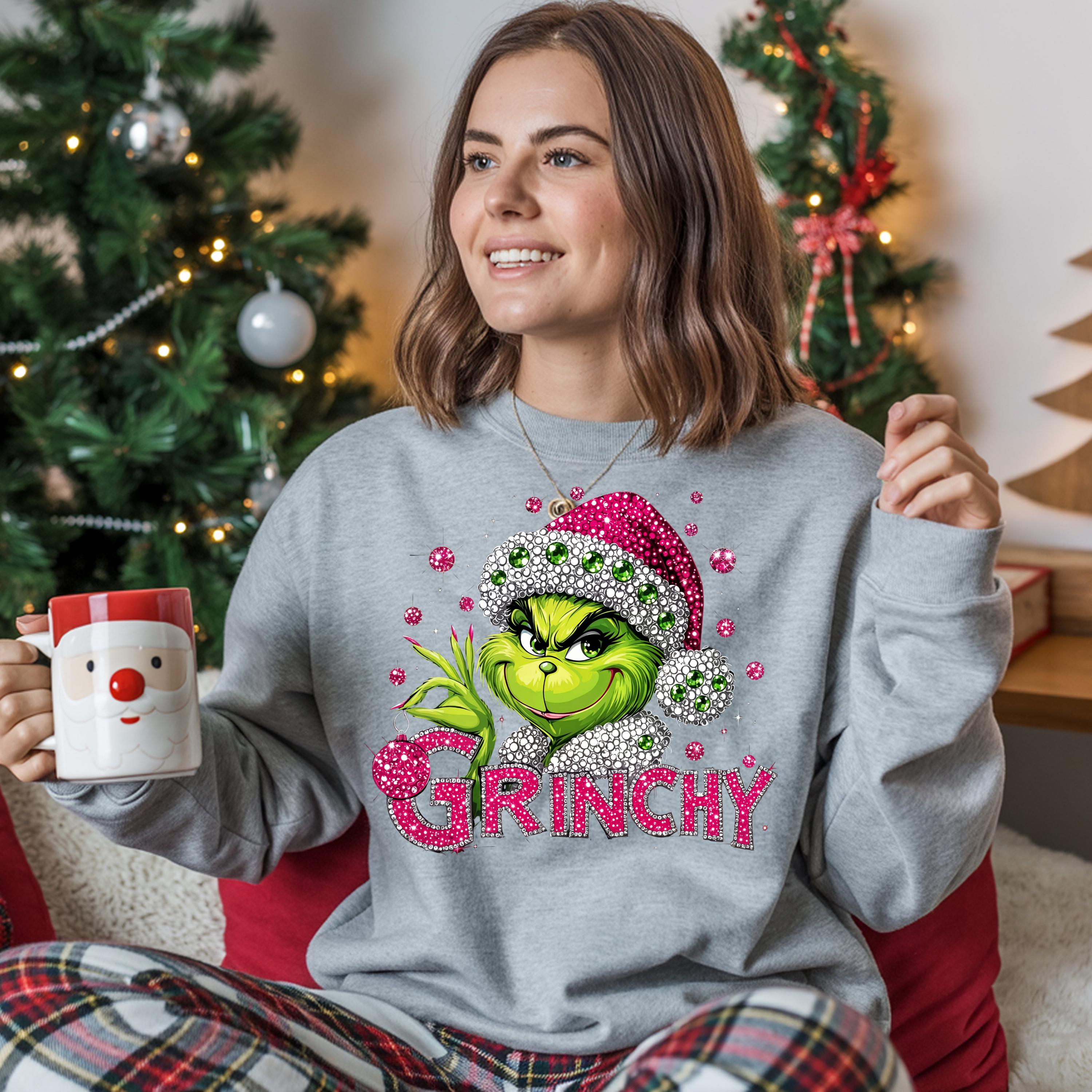 Grinchy Christmas PNG: Sparkly Rhinestone Santa Hat Grinchy Girl ...