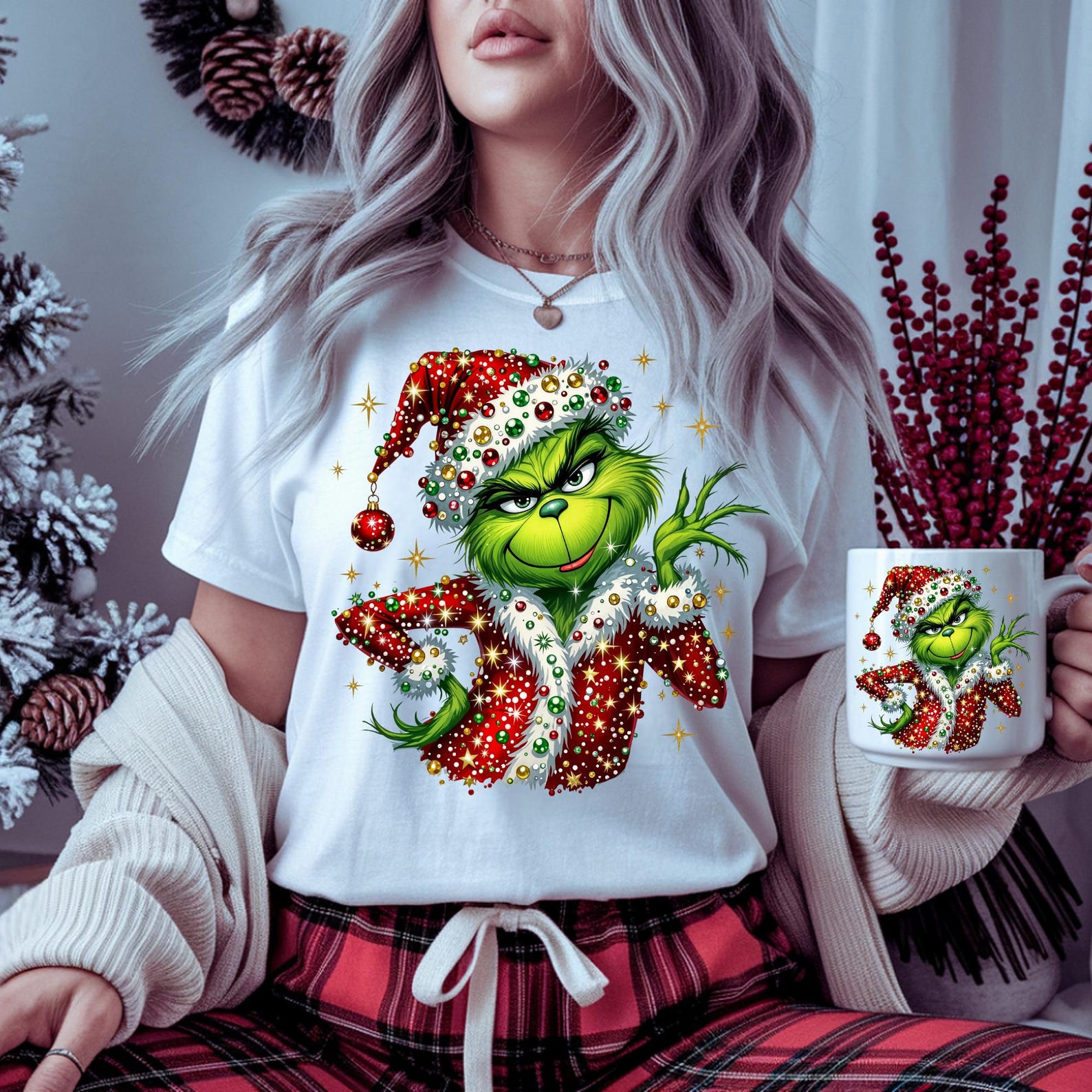 Grinch Christmas PNG: Sparkly Rhinestone Santa Grinchy Clipart ...