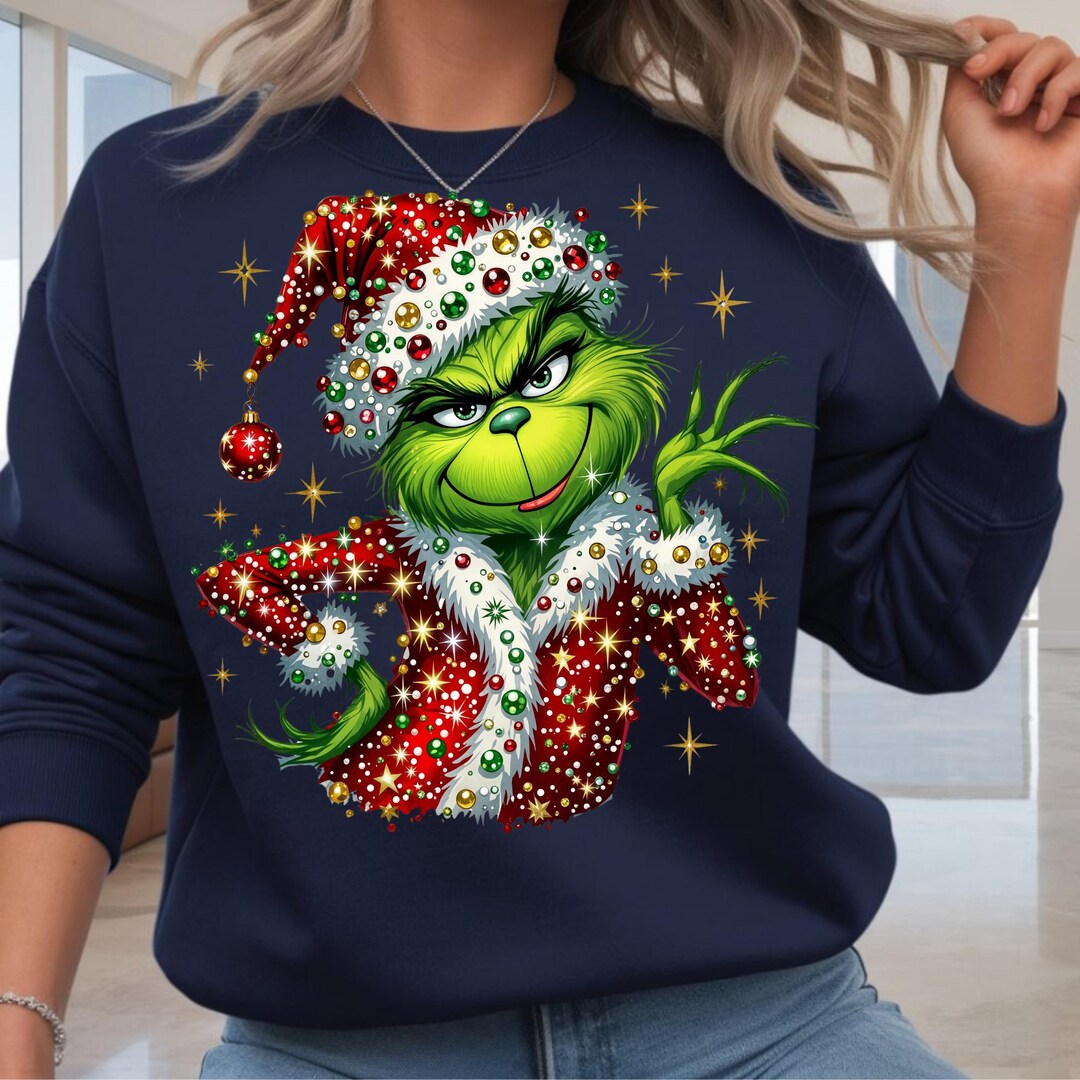 Grinch Christmas PNG: Sparkly Rhinestone Santa Grinchy Clipart ...
