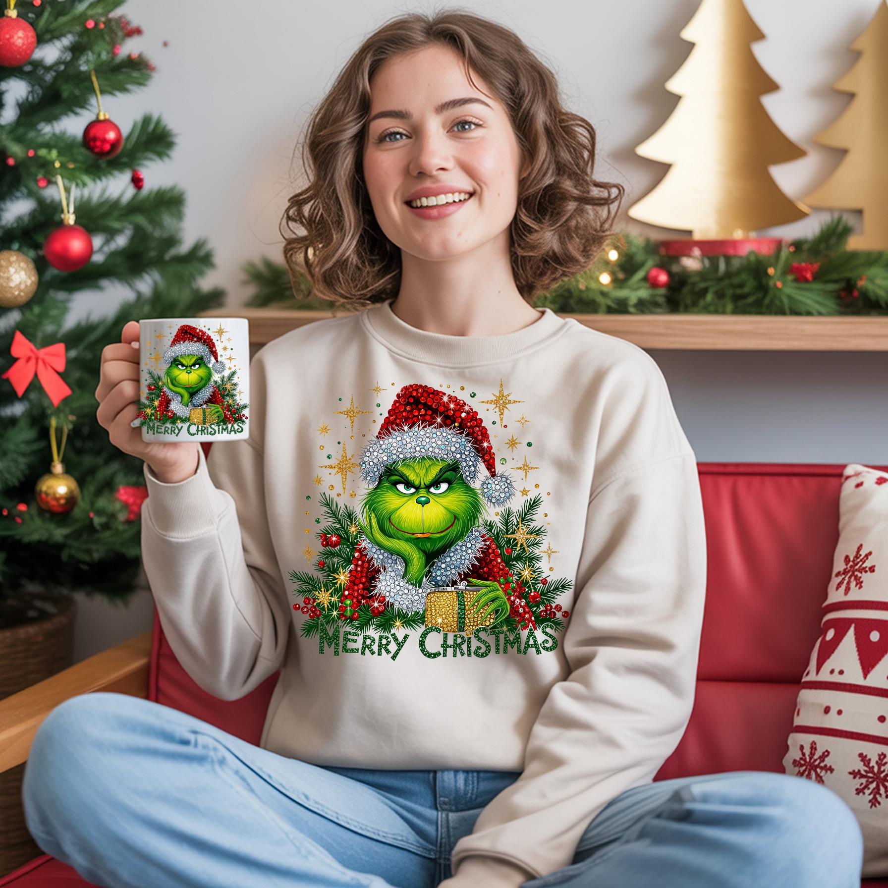 Grinch Christmas PNG: Sparkly Rhinestone Grinchy Clipart (digital ...