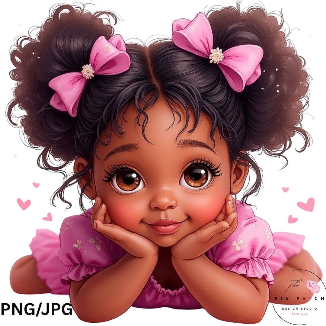 Cute Baby Black Girl Clipart, Adorable Black Baby Girl, Afro Baby Girl ...
