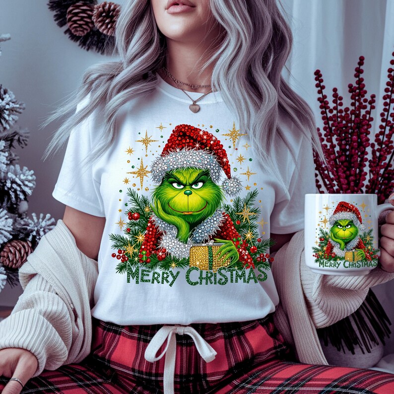 Grinch Christmas PNG: Sparkly Rhinestone Grinchy Clipart (digital ...