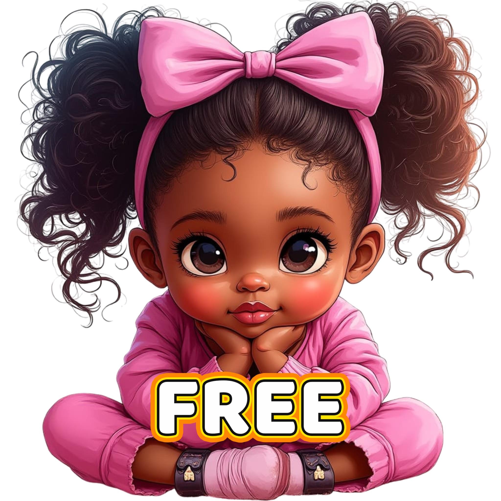 Cute Baby Black Girl Clipart, Adorable Black Baby Girl, Afro Baby Girl ...