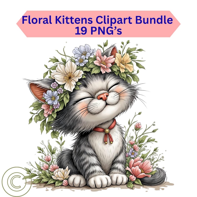 Kitten Flowers Clipart - Etsy