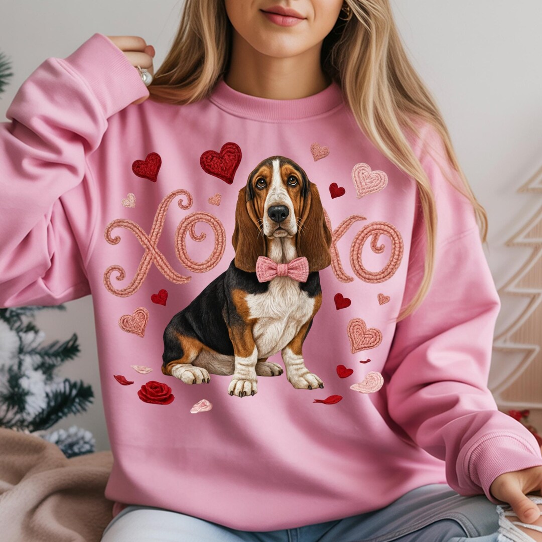 Basset Hound PNG, Valentines Clipart, Dog Heart Faux Yarn PNG (digital ...