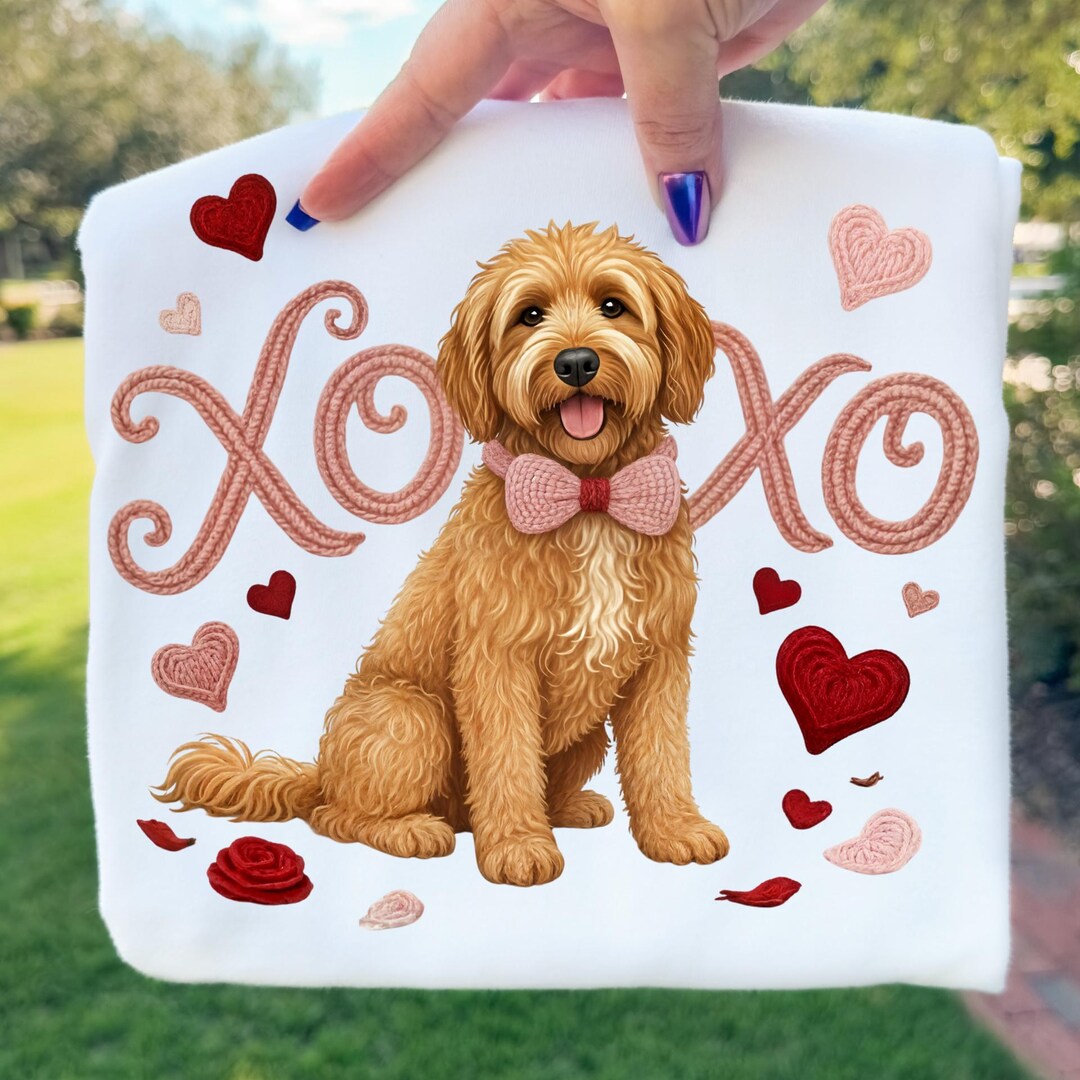 Goldendoodle PNG, Valentines Clipart, Dog Heart Faux Yarn PNG (digital ...