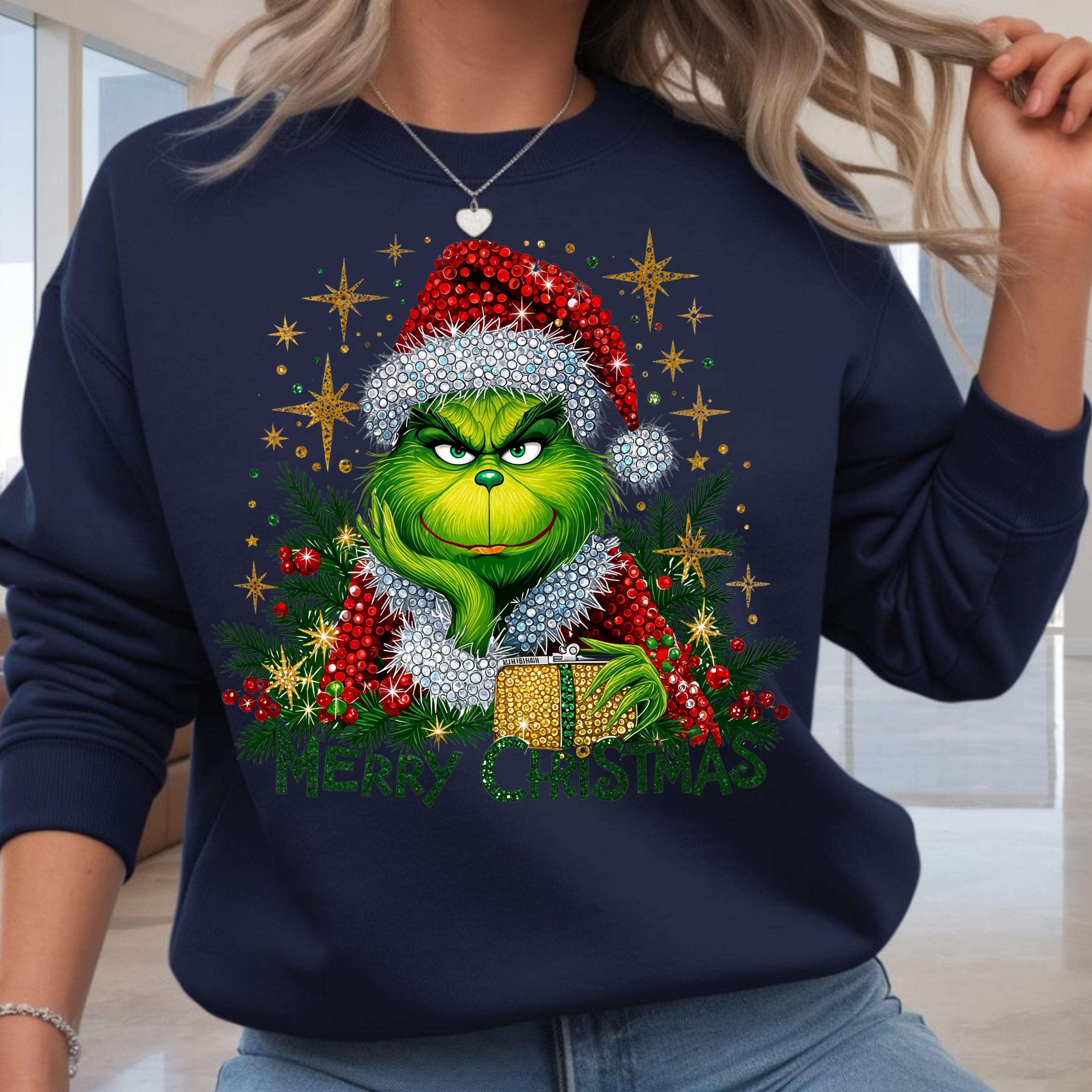 Grinch Christmas PNG: Sparkly Rhinestone Grinchy Clipart (digital ...