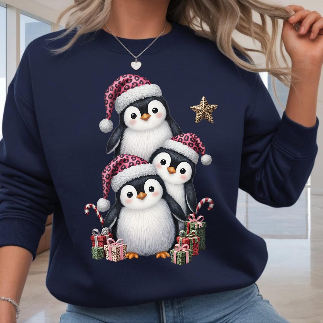 Christmas Penguins PNG: Pink Leopard Print, Christmas Clipart (digital ...