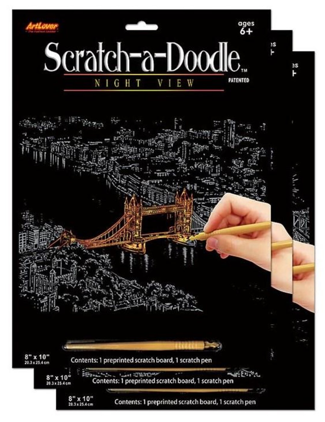 Set of 3 Scratch-a-doodle, Night View Art Piece Display Kit for Kids ...