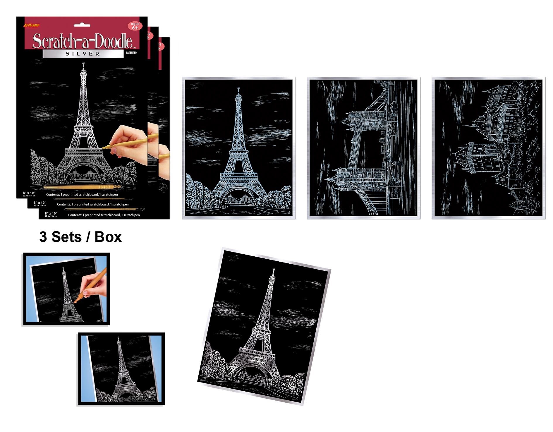 Set of 3 Silver Scratch-a-doodle Art Piece Display Kit for Kids Arts ...