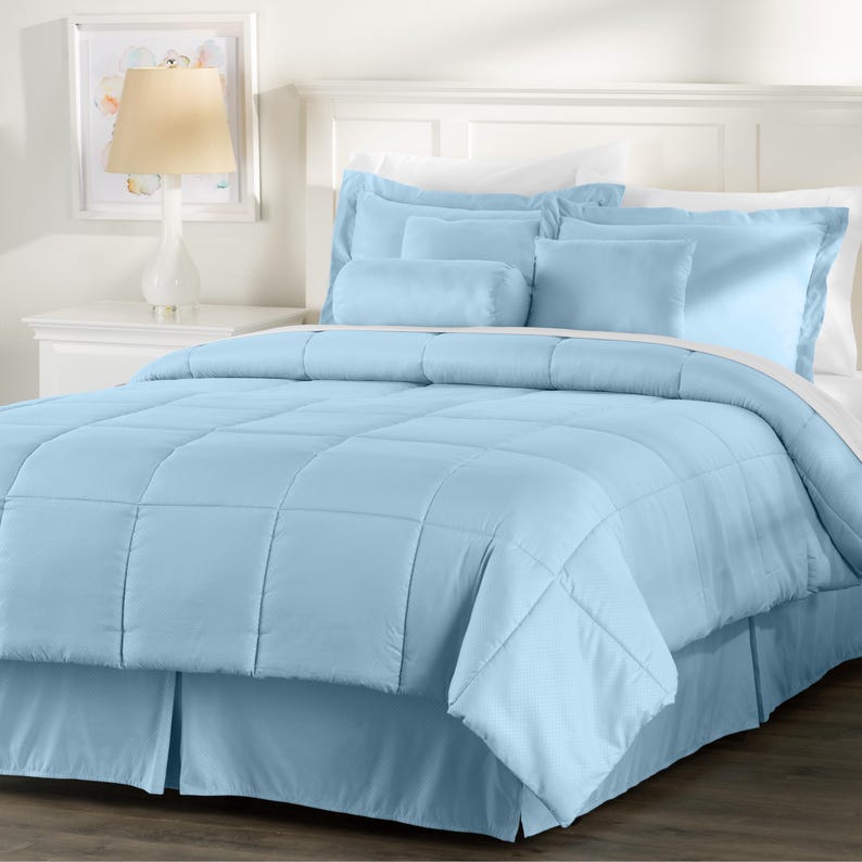 All Season Solid or Trellis Pattern Hypoallergenic Comforter Set || 6 ...