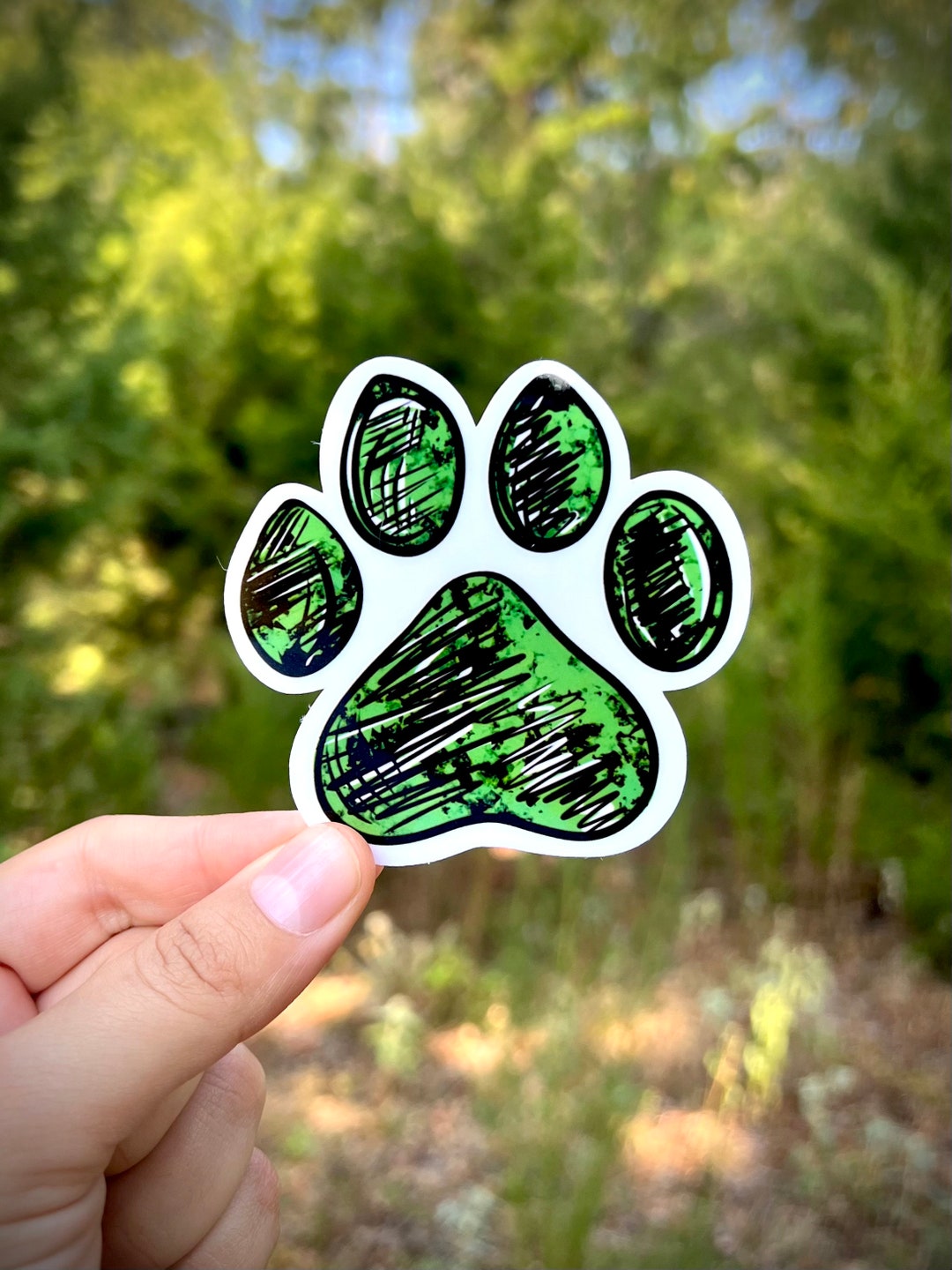 Paw Print Sticker in Green - Waterproof Vinyl Decal for Laptops ...