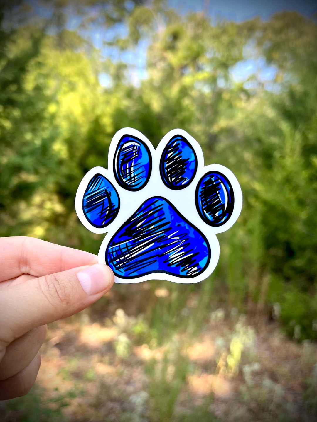 Blue Paw Print Sticker - Waterproof Vinyl Decal for Laptops, Notebooks ...