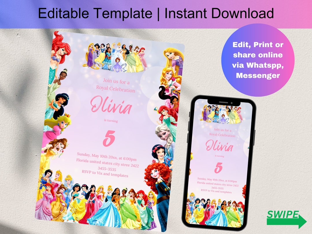 Princess Birthday Invitation Princesses Birthday Party Invitation ...