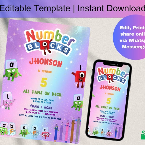 Numberblocks Birthday Invitations - Etsy Australia