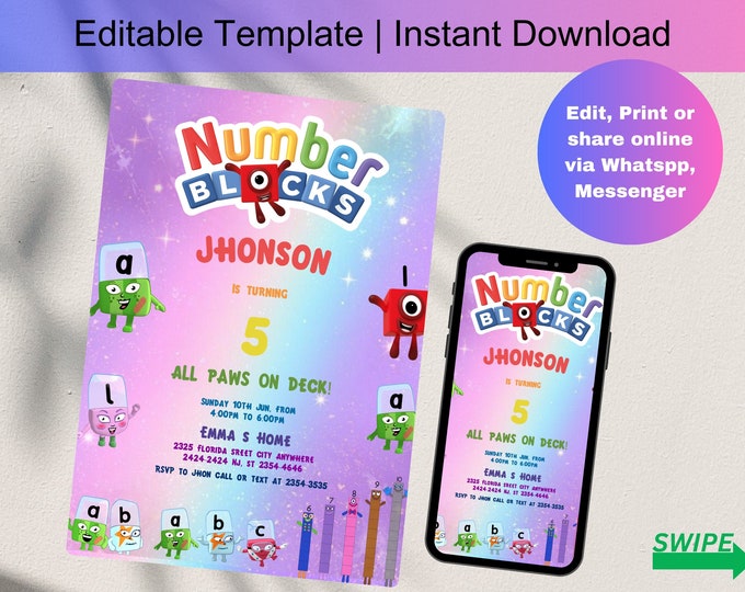 Editable Numberblocks Birthday Invitation Numberblocks Invite ...