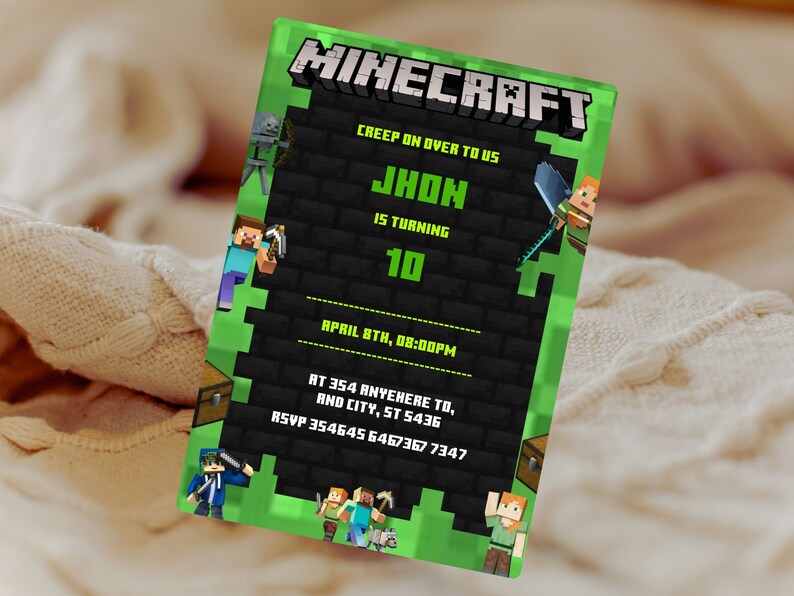 Editable Minecraft Birthday Invitation Editable Minecraft - Etsy
