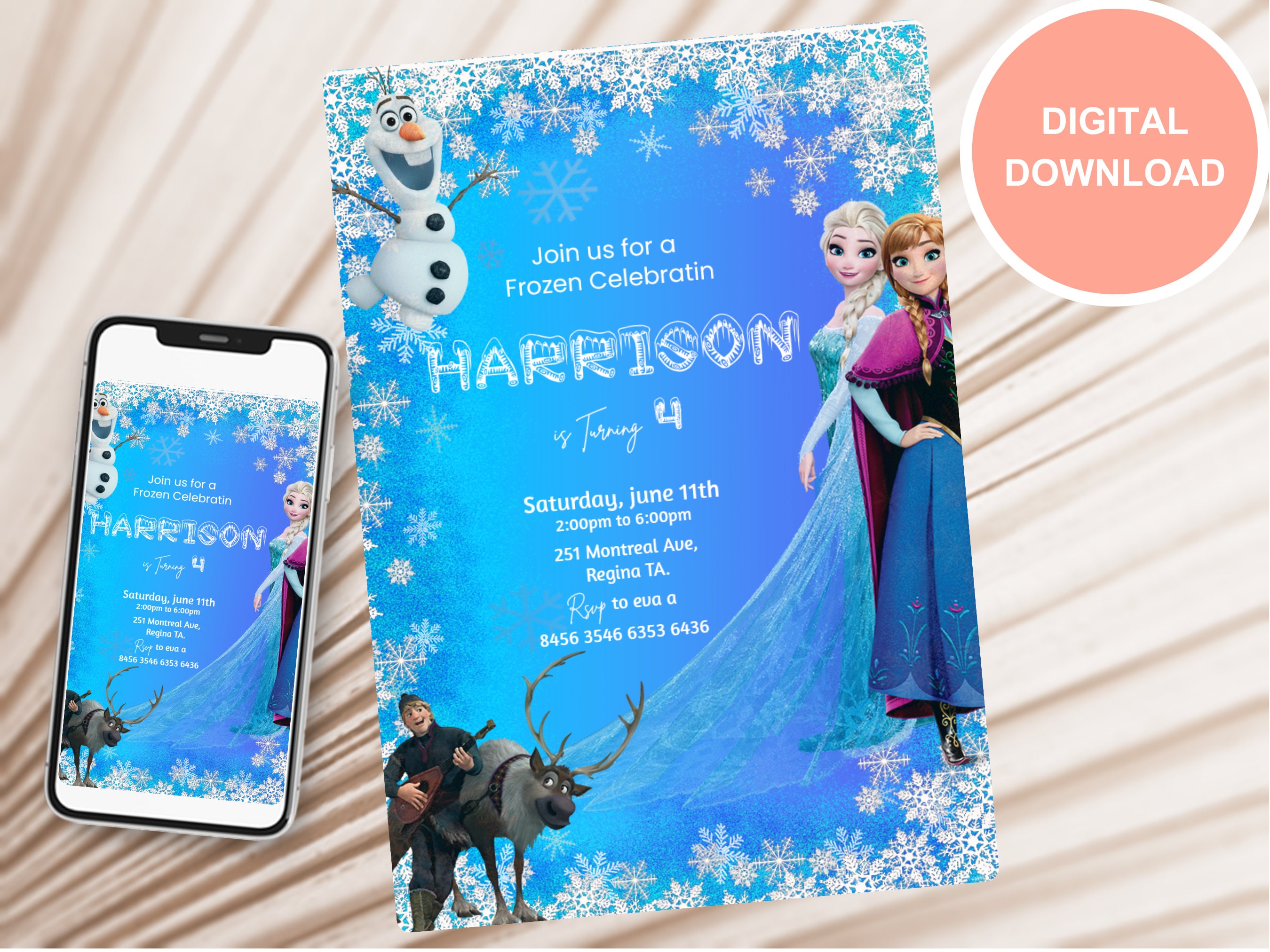 Editable Frozen Birthday Invitation Template, Princess Elsa Girl Evite ...