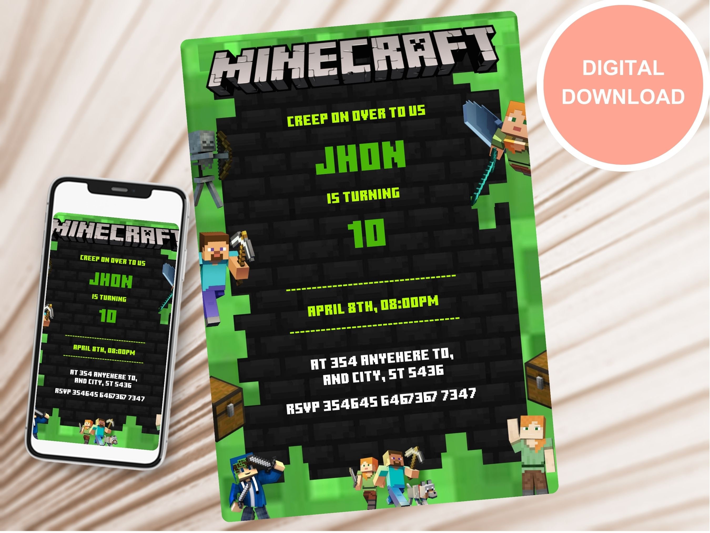 Editable Minecraft Birthday Invitation Editable Minecraft - Etsy