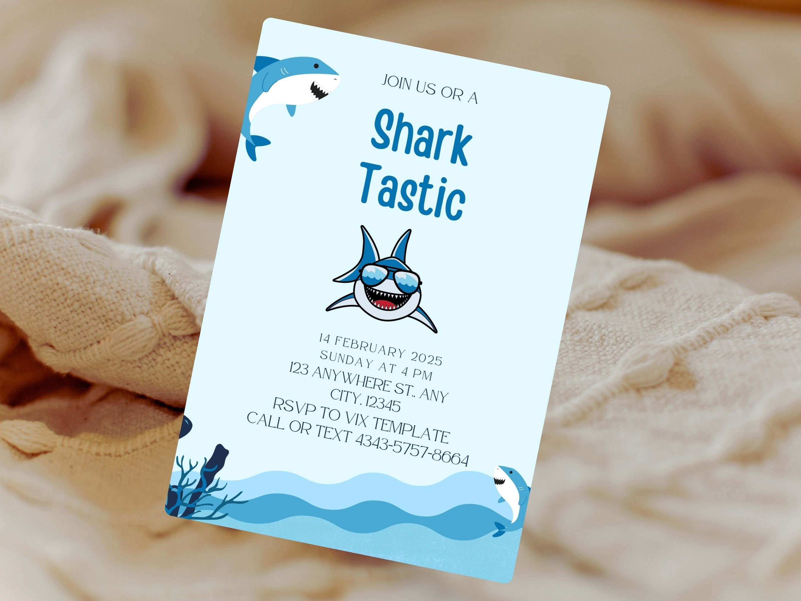 Shark Invitation, Shark Invites, Instant Download Shark Invitations ...