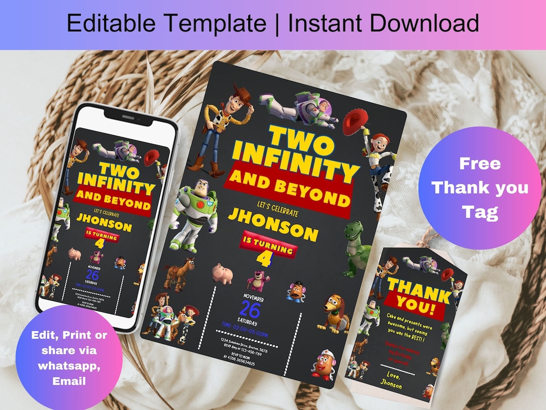 Editable Two Infinity and Beyond Birthday Invitation | 2nd Birthday Toy ...