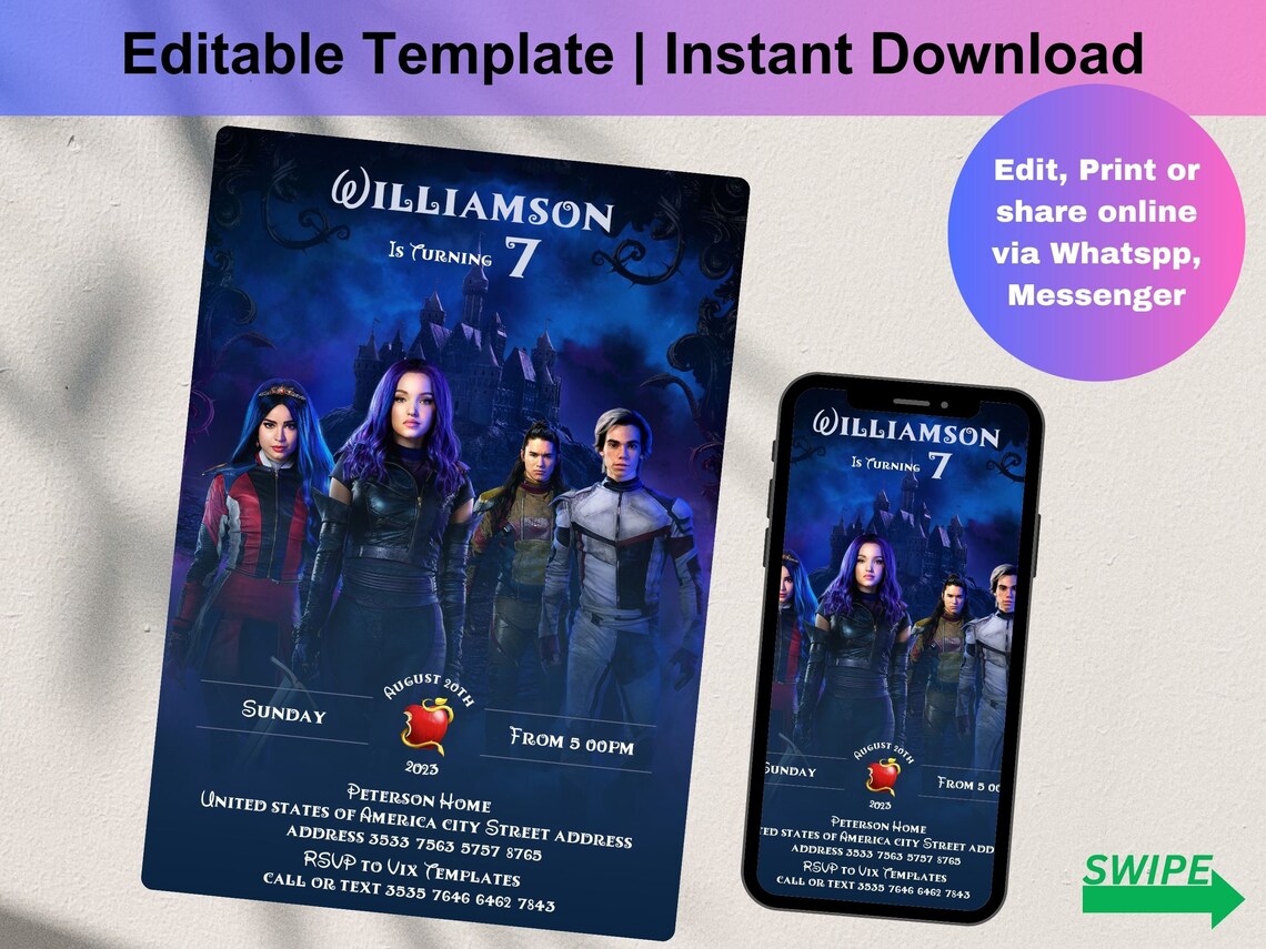 Editable Descendants Birthday Invitation Template Printable - Etsy