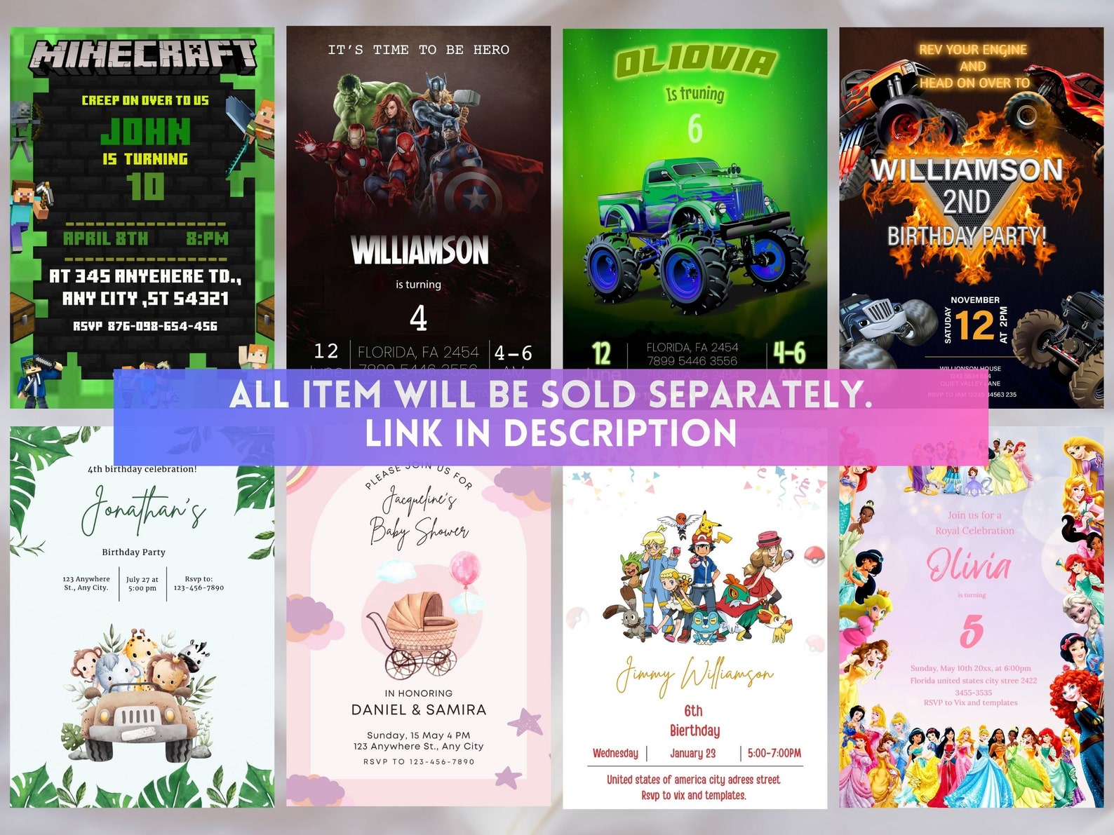 Minecraft Pool Party Birthday Invitation | Kids Birthday Invitation ...