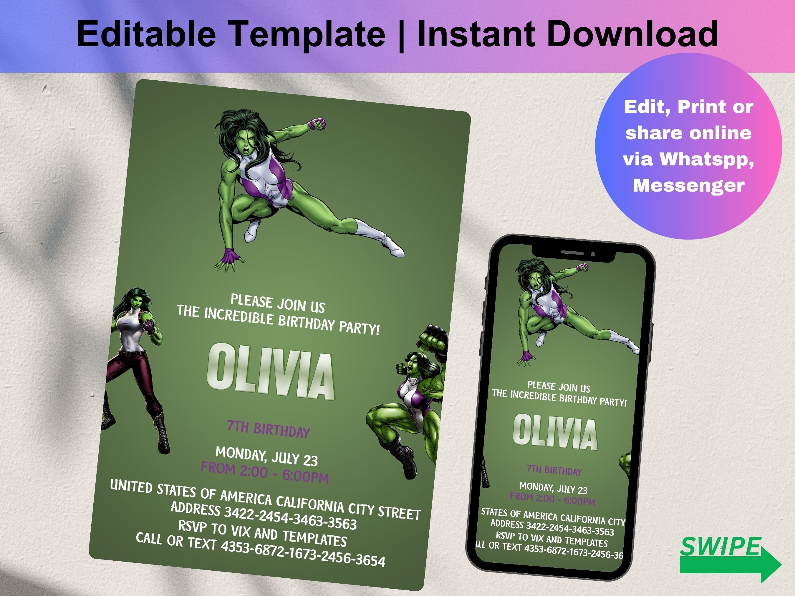 Editable Birthday Invitation Template, Printable Birthday Party ...